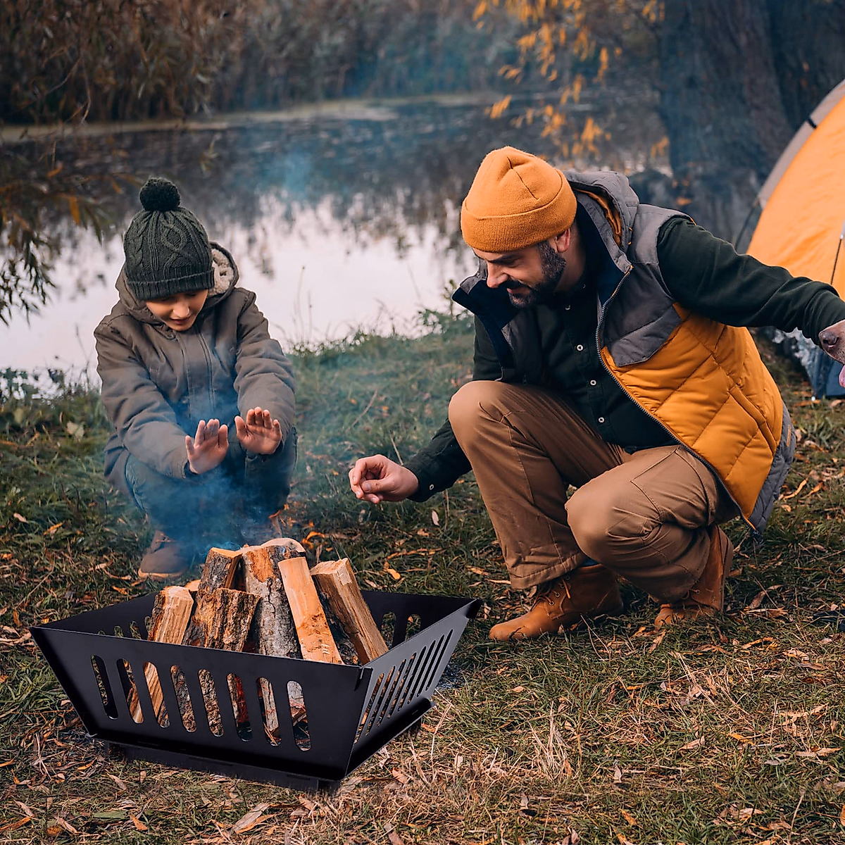 Fire Pits for Outside 17 Inch Collapsible Portable Plug Fire Pit for Camping Travel Picnic Bonfire Backyard Patio Garden Bon Fire Foldable Firepits for Outdoor Wood Burning with Storage Bag