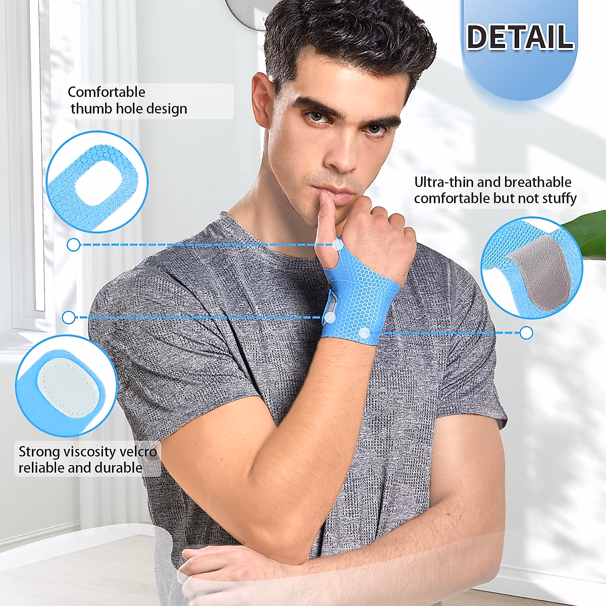 Ultra Thin Wrist Brace Support for Carpal Tunnel, Breathable Wrist Band Adjustable velcro straps for Wrist Wraps, Stabilizer for Tendonitis, Arthrits Pain Relieving Black 1 Piece