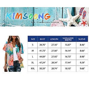 Hawaiian Shirts for Women Soft Cool Summer Hawaiian Shirt Floral Tropic Print Tees V Neck Button Up Short Sleeve Top Pink Blue