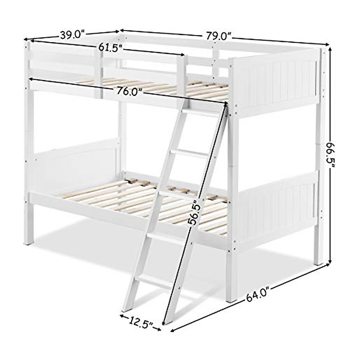 Costzon Wood Twin Over Twin Bunk Beds Convertible 2 Individual Twin Beds for Kids Children, Solid Rubberwood Bunk Bed with Ladder and Safety Rail (White)