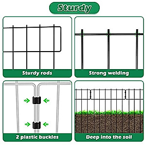 Loninak 10 Pack Animal Barrier Fences, 17 Inch(H) X 10 Ft(L) No Dig Fence Decorative Fence Rustproof Metal Wire Garden Fence Border for Dog Rabbits Ground Stakes Defence Yard Landscape Patio T Shape.