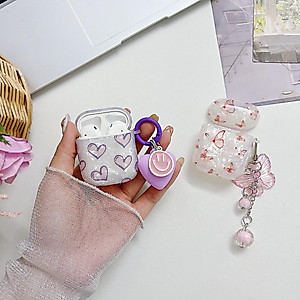 HJWKJUS Compatible with AirPods 1&2 Case for Women Girls,Cute Butterfly Shell Design Soft TPU Case with Keychain Anti-dust Shockproof Protective Cover for AirPods 1&2 (Pink Butterfly)