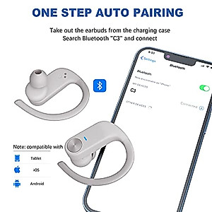 BEBEN Wireless Earbuds, 36H Playtime Bluetooth Headphones with Mics and Charging Case for iPhone Android, Waterproof Running Headphones for Gym Workout, Hi-Fi Sound Over Ear Buds with Earhooks - Grey