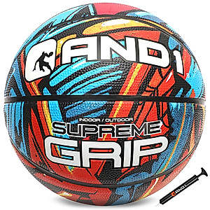 AND1 Supreme Grip Basketball: Official Regulation Size 7 (29.5 inches) Rubber Basketball - Deep Channel Construction Streetball, Made for Indoor Outdoor Games