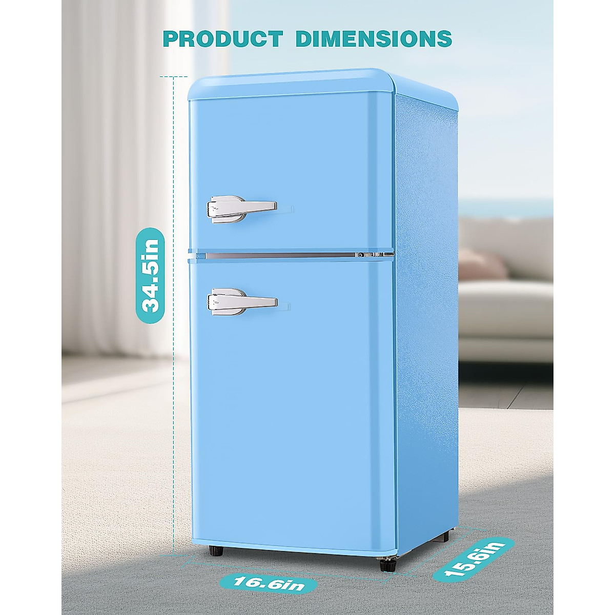 EUASOO FLS-80-Blue 3.5Cu.Ft Compact Refrigerator, Small Refrigerator with freezer, Retro Fridge with Dual Door, 7 Level Adjustable Thermostat for Garage, Dorm,Bedroom, Office, Apartment