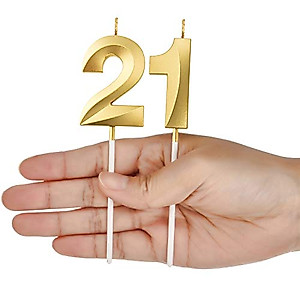 BBTO 21st Birthday Candles Cake Numeral Candles Happy Birthday Cake Topper Decoration for Birthday Party Wedding Anniversary Celebration Supplies (Gold)