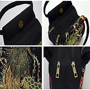 Women Mini Peacock Embroidery Handbag - Ethnic Retro Canvas Party Purse(Blue)