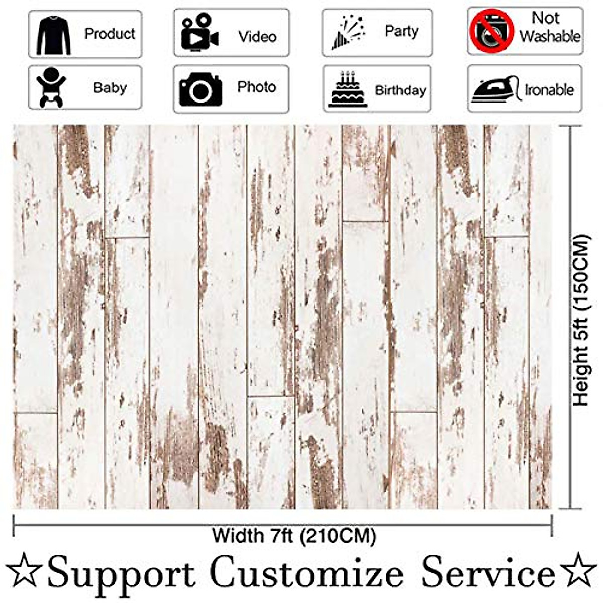 Allenjoy 7x5FT White Wood Rustic Wooden Floor Backdrop for Newborn Photography Vinyl Photo Background Newborn Baby Cake Smash Photoshoot Photographer Props