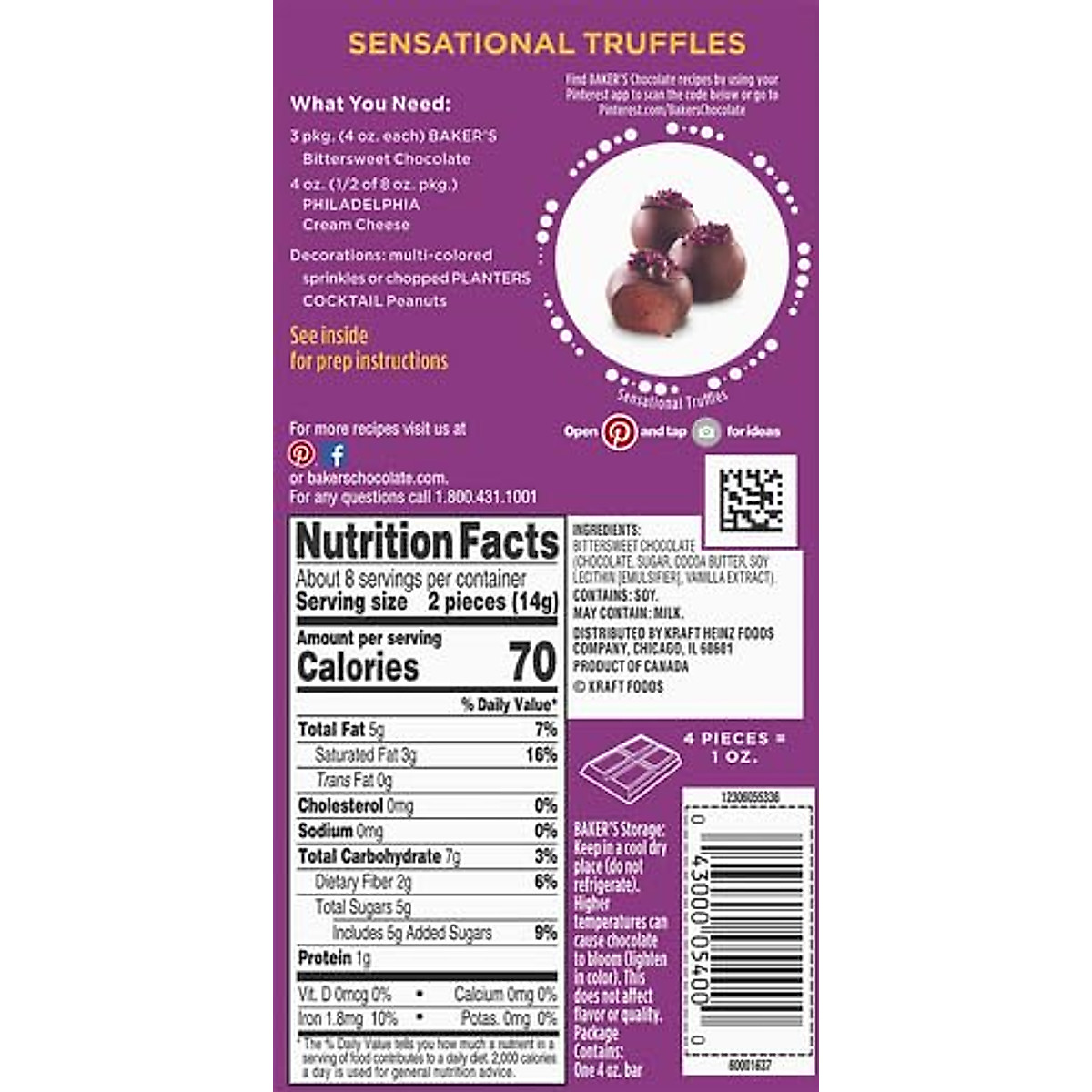 Baker's Premium Bittersweet Chocolate Baking Bar (4 oz Bar)