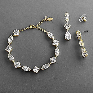 Mariell Gold Zirconia Crystal Wedding Bracelet and Earrings Set for Women, Jewelry for Bride, Bridesmaid