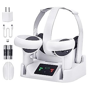 Charging Dock for Oculus Quest 2,Magnetic Charging Station for Meta Quest 2 VR Headset & Controllers with 2 Rechargeable Batteries,USB-C Charger and LED Display,Support Elite Strap