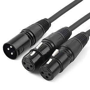 tisino XLR Y-Splitter Cable, Dual Female XLR to Male XLR Mic Combiner Y Cord Balanced Microphone Adaptor Patch Cable (3 Pin 2 Female to 1 Male)- 1.5 Feet