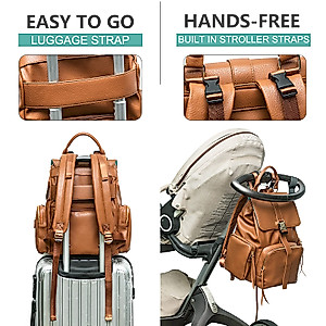 MOMINSIDE Diaper Bag Backpack with 14 Pockets, Leather Baby Bag, Large Capacity, Baby Registry, 4 Insulated Pockets, Wet Dry Bag, Changing Pad, Stroller Straps (Brown)