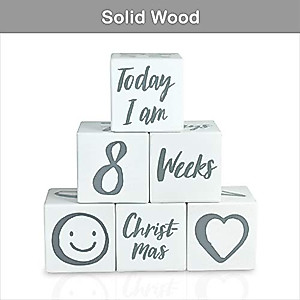 I'm Solid Wood Weekly Monthly Yearly Baby Milestone Age Blocks, Gender Neutral, Newborn Gifts & Keepsakes for Picture Props (6 Pcs/White)