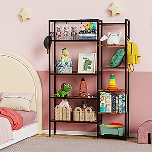 Iaocpio 6 Tier Bookshelf 70 inch Tall Bookcase, Double Wide Bookshelves with 6 S-Hooks.