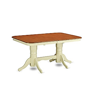 East West Furniture NAT-WHI-TP Napoleon Kitchen Table - a Rectangle Dining Table Top with Butterfly Leaf & Double Pedestal Base, 40x78 Inch, Buttermilk & Cherry