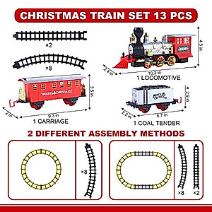 WESPREX Electric Train Set for Kids w/Headlight, Realistic Sound, Battery-Operated Classic Toy Train, 1 Locomotive, 2 Compartments, 10 Railway Tracks, Gift for Boys Girls Age 4 5 6 7 - Christmas