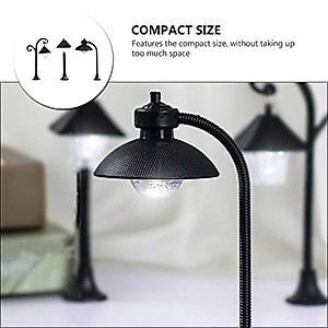 3pcs Model Street Post Lights Ornament Mini Dollhouse Solar Lamp Railway Train Lamp Miniature Village Pathway Lantern Post for Fairy Garden Plant Decoration Black