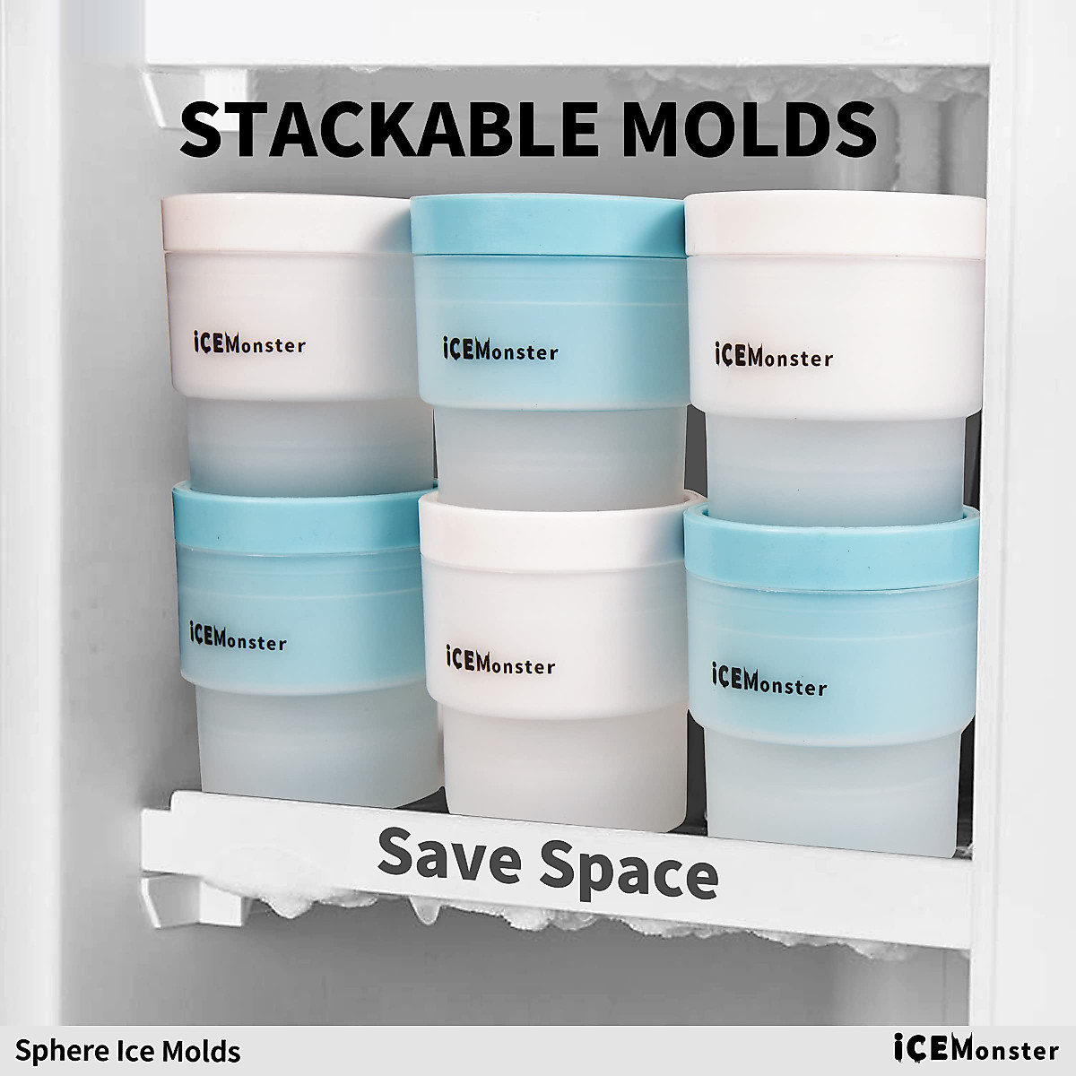 Ice Monster Whiskey Sphere Ice Mold - Ball, Cube Molds for Bourbon; Makes Thick Ice Cubes, Stackable, Easy Release Silicone - Pack of 4