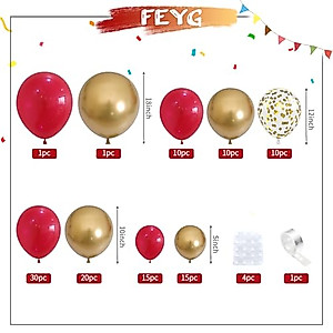 Red Gold Balloons Garland Arch Kit, 18/12/10/5 inch Red Metal Gold Latex Balloon Set with Gold Confetti Balloons for Graduation Baby Shower Wedding Valentine's Day Birthday Anniversary Supplies