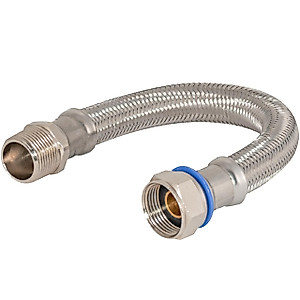 Eastman 12 Inch Steel-Flex Water Heater Connector, 3/4 Inch FIP Swivel x 3/4 Inch MIP Rigid, Flexible Braided Stainless Steel, 48573