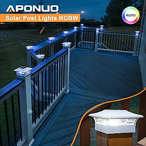 APONUO Solar Post Cap Lights,4x4 Post Solar Lights with 4 Lighting Modes,4x4 Solar Post Cap Lights Outdoor for Fence Deck Post 4x4 6x6 Wood&4X4 5X5 Vinyl,White,4 Pack