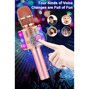 BONAOK Microphone for Kids Wireless, Magic Sound Karaoke Wireless Microphone, 4 in 1 Bluetooth Karaoke Machine, Adult Car Karaoke Mic Singing Machine, for Party/Outdoor/Travel 868 (Rose Gold Plus)