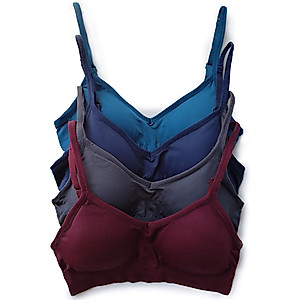 Kalon Women’s 4 Pack Demi Padded Bralette Wireless Comfortable Bra (M/L, Winter)