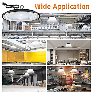 Flyship UFO LED High Bay Light, 150W High Bay LED Shop Lights 21000LM 5000K, UFO LED High Bay Light for Garage Warehouse Workshop Factory Gym Barn, 5Ft Power Cord, IP65 Waterproof, 4 Pack