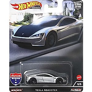 Hot Wheels Tesla Roadster Safari Vehicle for 3 Kids Years Old & Up, Premium Collection of Car Culture 1:64 Scale Vehicles