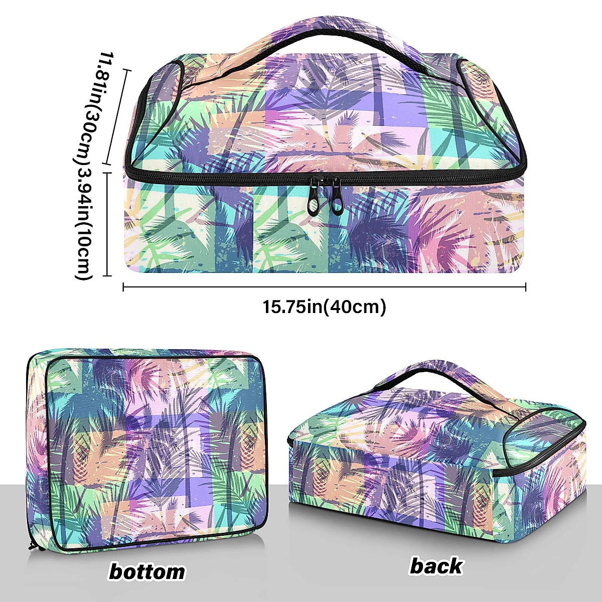 NFMILI Psychedelic Hawaiian Casserole Carrier for Hot and Cold, Insulated Food Delivery Bag Reusable Warmer Carrier Bag with Inner Pocket Aesthetic Print 15.75×11.81×3.94 inch
