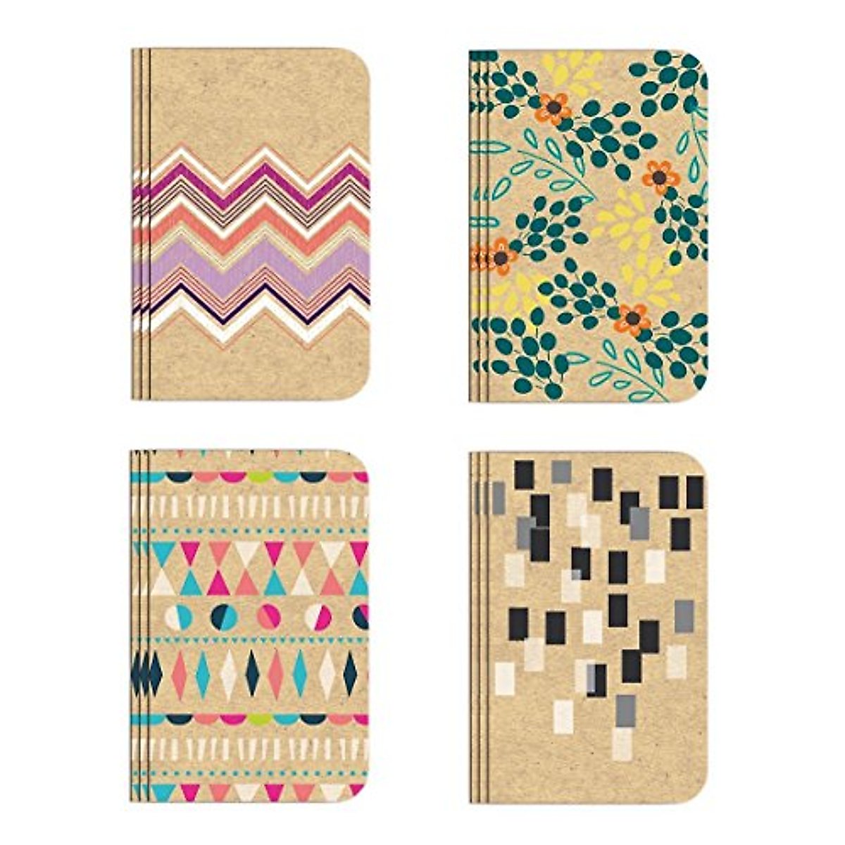 Pocket Notebook Set (12 NotebooksTotal) 3.25" x 5.25" Lined Pages, Stitched Binding, 4 Different Designs Stationery Notepad