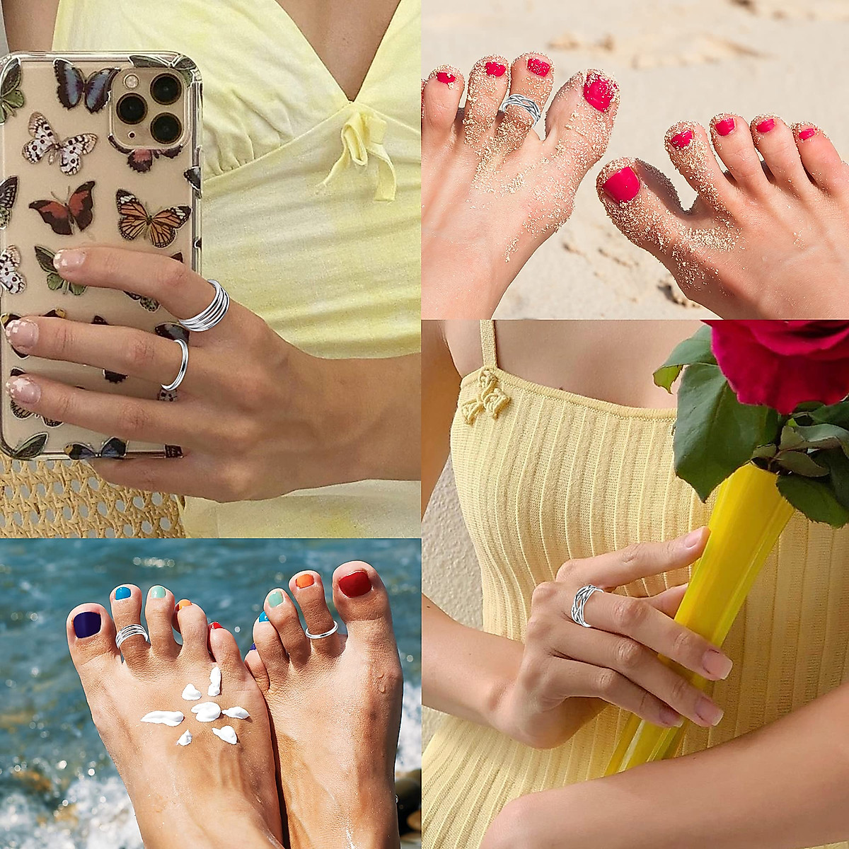 MILACOLATO 3Pcs Sterling Silver Toe Rings for Women 18K White Gold Plated 3 Row Wrap Cuff Celtic Knot Band Toe Rings Hypoallergenic Adjustable Toe Rings Summer Beach Foot Jewelry Set