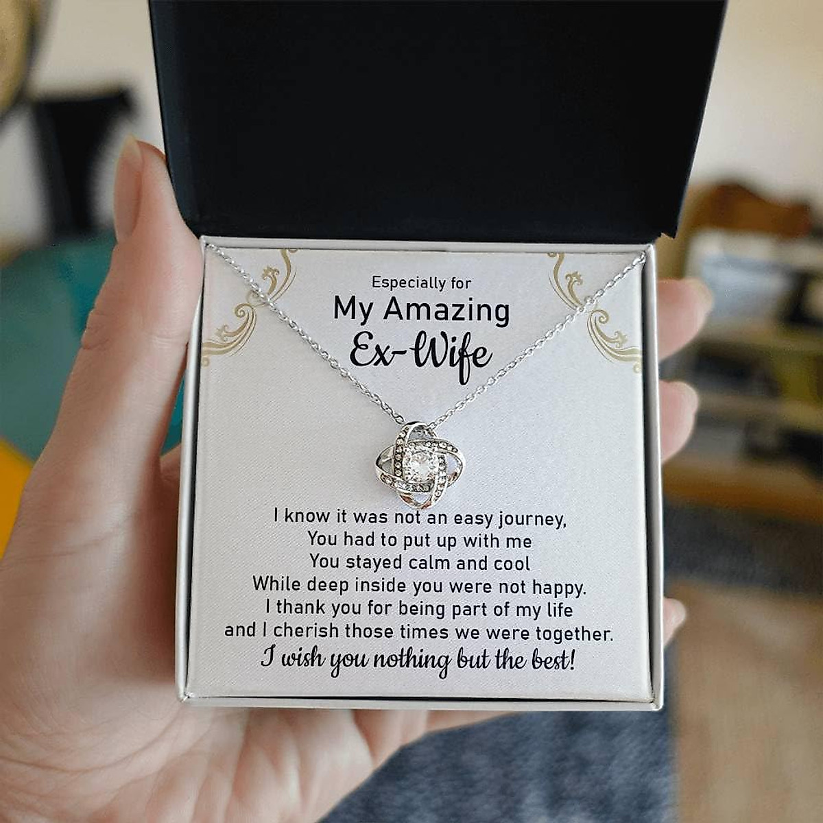 To My Especially Amazing Ex Wife Necklace, Funny Best Ex Wife Jewelry Gift On Her Anniversary Birthday Christmas From Ex Husband. (Two Toned Box)