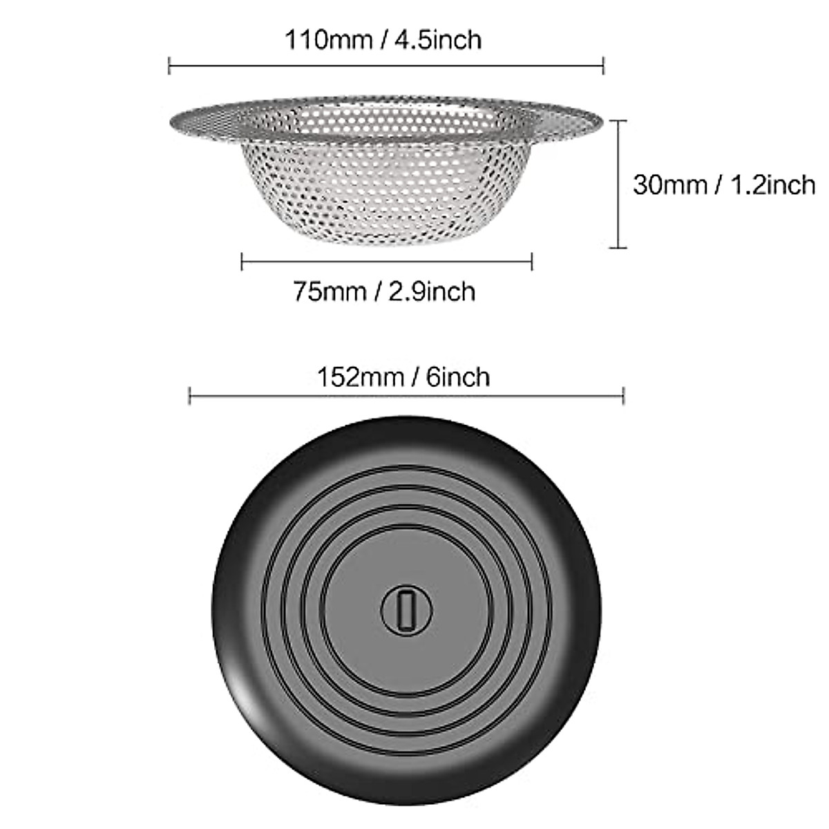 Ledorr 6PCS Kitchen Sink Strainer Sink Stopper, Universal Silicone Kitchen Sink Drain Strainer Cover Plug Stopper Kit, 4.5 Inch Stainless Steel Sink Filter Strainer, Food Catcher for Kitchen Sink