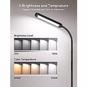 MediAcous Floor Lamp, LED Floor Lamp for Living Room, 5 Colors & Brightness & Step-Less Adjustable, Standing Lamp with 1H Timer, Remote & Button, Dimmable Reading Floor Lights, Work with Wall Switch