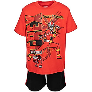 Power Rangers Little Boys Graphic T-Shirt and Mesh Shorts Outfit Set Black/Red 6