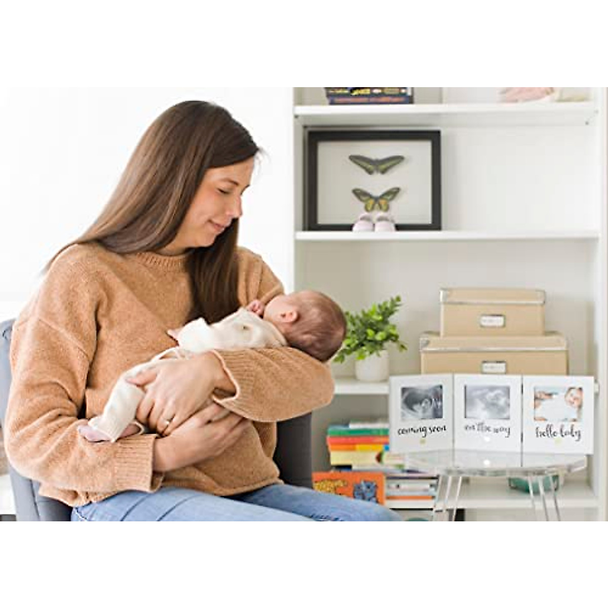 Pearhead Triple Sonogram Keepsake Photo Frame, Gender Neutral Ultrasound Keepsake, Ideal Pregnancy Gift For First Time Moms, Baby Shower and Nursery Decor, 3.5”x2.5” Photo Insert, White