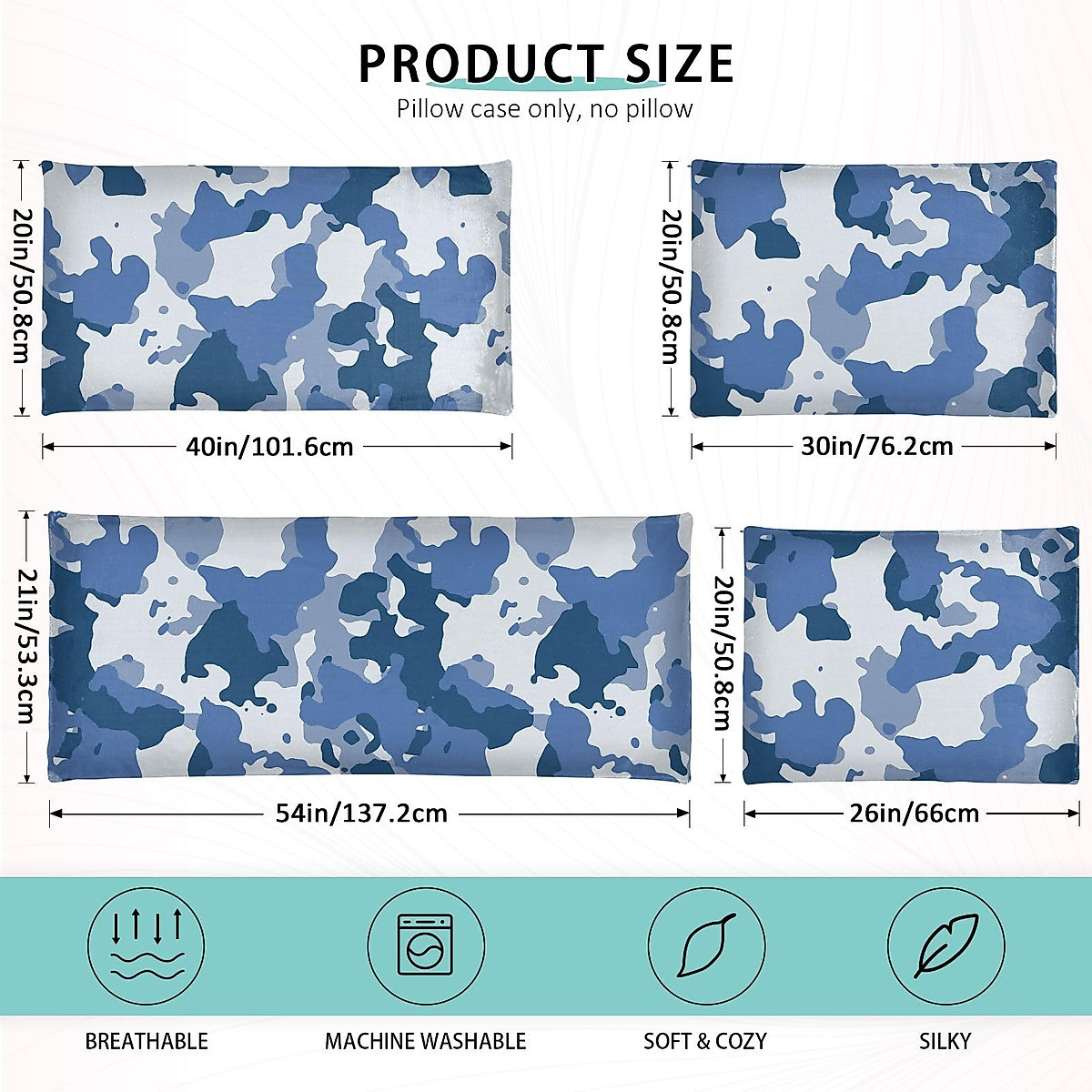Blue Camo Pillow Cases King Size Soft Cozy Pillowcase with Zipper Skin-Friendly Velvet Pillow Covers for Bedroom Sofa Couch Home Decoration