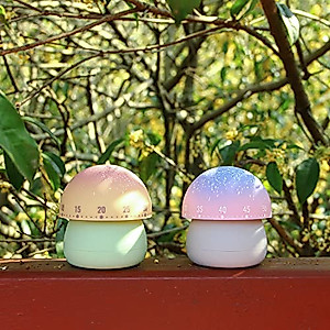 NUOSWEK Mechanical Kitchen Timer, Cute Mushroom Timer for Kids, Wind Up 60 Minutes Manual Countdown Timer for Classroom, Home, Study and Cooking (Green Base)