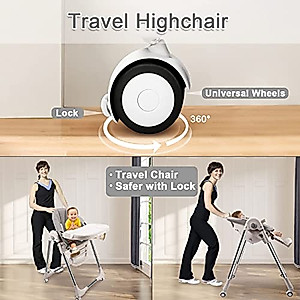 Ezebaby Foldable, Portable High Chair with 4 Wheels and Removable Tray with Adjustable Seat Heigh Recline for Babies, Infant and Toddler (Grey)