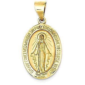 IceCarats 14K Yellow Gold Our Lady of Miraculous Medal Blessed Virgin Mary Necklace Charm Pendant 27.5mm x 14mm Only