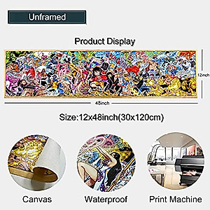 PINKNORDIC Anime WT100 Poster The Straw Hat Pirates Zoro ACE Canvas Wall Art for Living Room Decor Boy Gift (Unframed, 12x48inch)