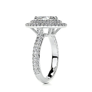 Solid Gold Handmade Engagement Ring 3 CT Oval Cut Moissanite Diamond Double Halo Bridal Wedding Ring for Anniversary Propose Gift (18K Solid White Gold)