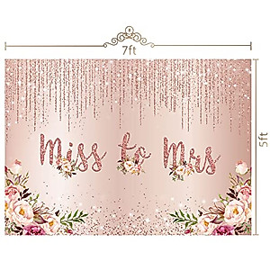 Maijoeyy 7x5ft Rose Gold Miss to Mrs Backdrop Golden Glitter Pink Floral Bridal Shower Backdrop for Pictures Wedding Shower Bride to Be Engagement Backdrop for Party Decorations Banner