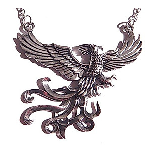 Silver Phoenix Pendant on Chain Necklace fire Bird Fantasy Creature Animal Wings Feathers