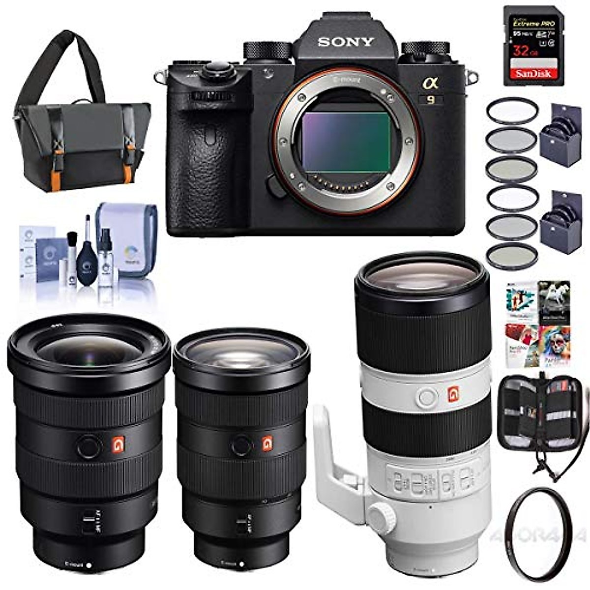 Sony Alpha a9 Mirrorless Digital Camera, Full Frame - Bundle with FE 24-70mm f/2.8 GM (G Master) Lens, FE 16-35mm f/2.8 GM, FE 70-200mm f/2.8 GM OSS, and Accessory Bundle