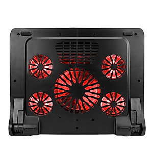 ENHANCE Gaming Laptop Cooling Pad Stand with LED Cooler Fans , Adjustable Height , & Dual USB Port for 17 inch Laptops - 5 Ultra Quiet High Performance Fans 2630 RPM & Built-In Bumpers - Red