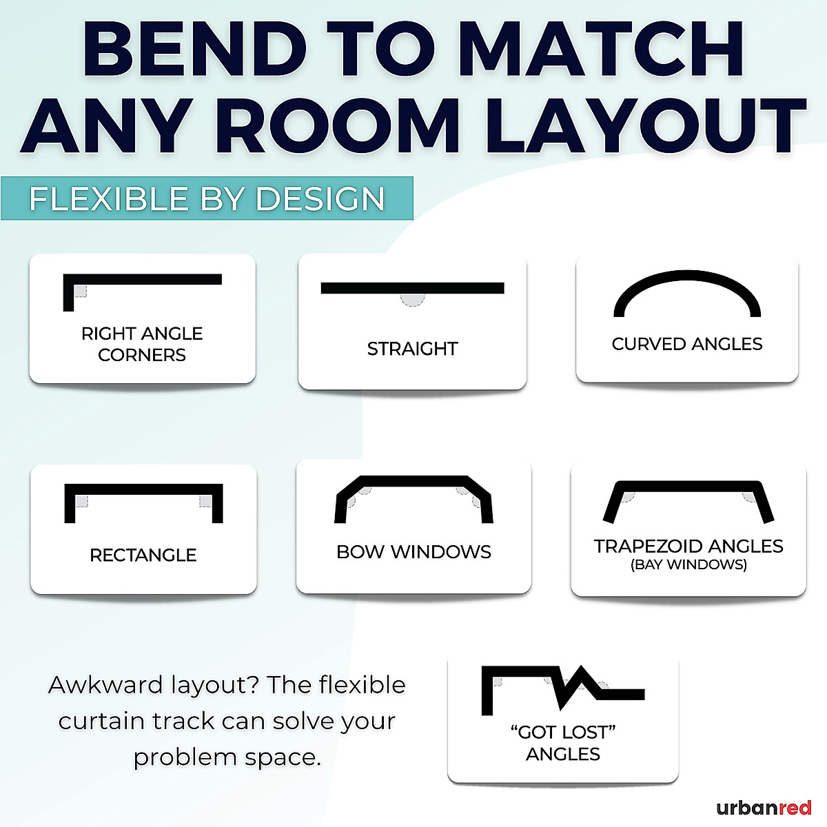 UrbanRed Flexible Bendable Ceiling Curtain Track, 5 Meters (16.4FT), Ceiling Track Ceiling Mount for Curtain Rail with Track Curtain System, RV Curtain Track, Room Divider, Ceiling Track for Curtains