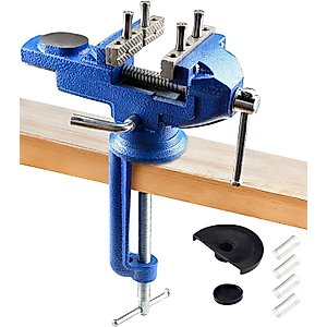 Bench Vise with Clamp Post Universal 3 Inch Bench Clamps 360° Swivel Base Home Vise for Holding Irregular Objects Table Vice with Longer Clamping Distance for Woodworking, Drilling, etc.